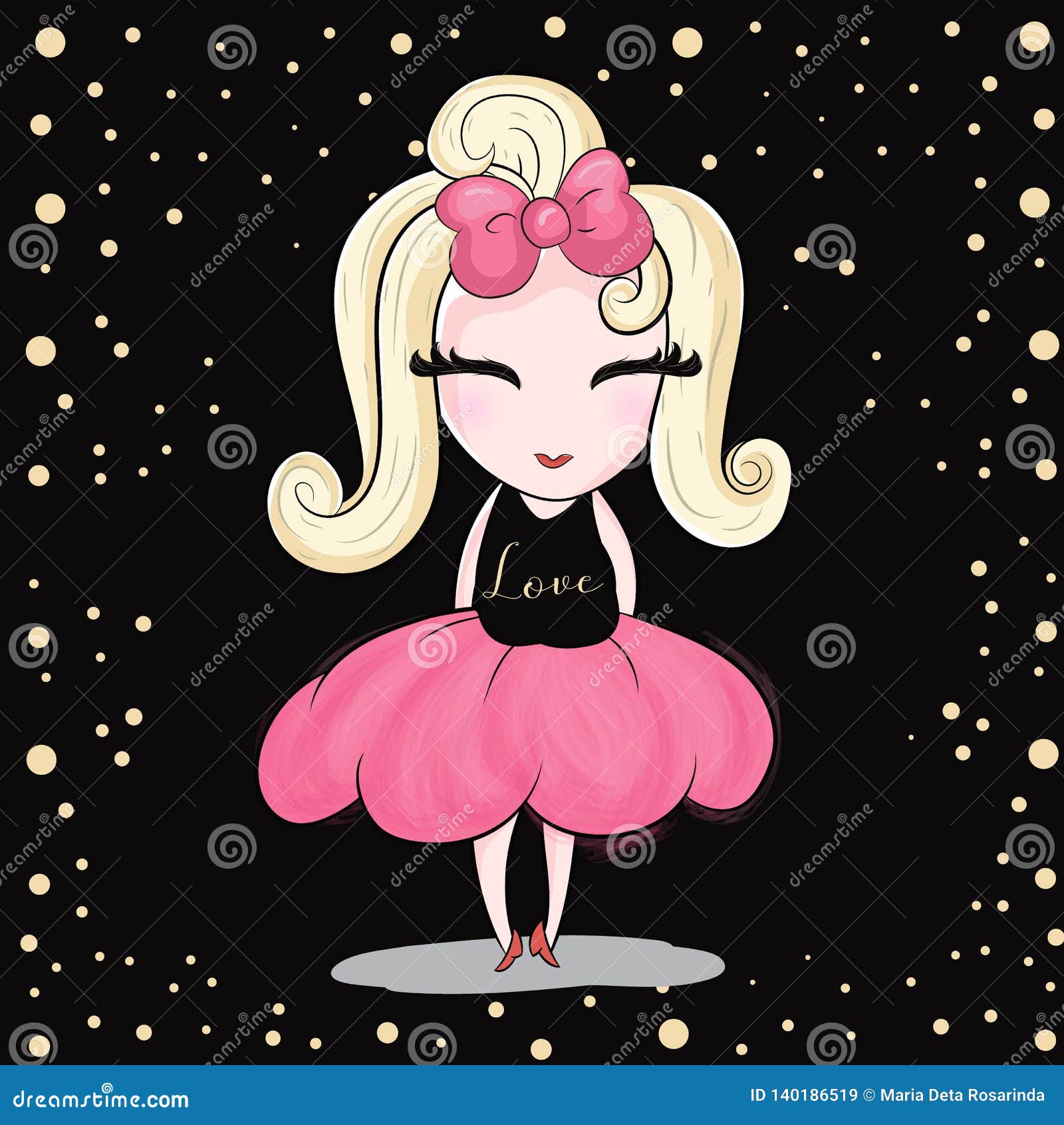 Cute girl with pink ribbon stock vector. Illustration of character ...