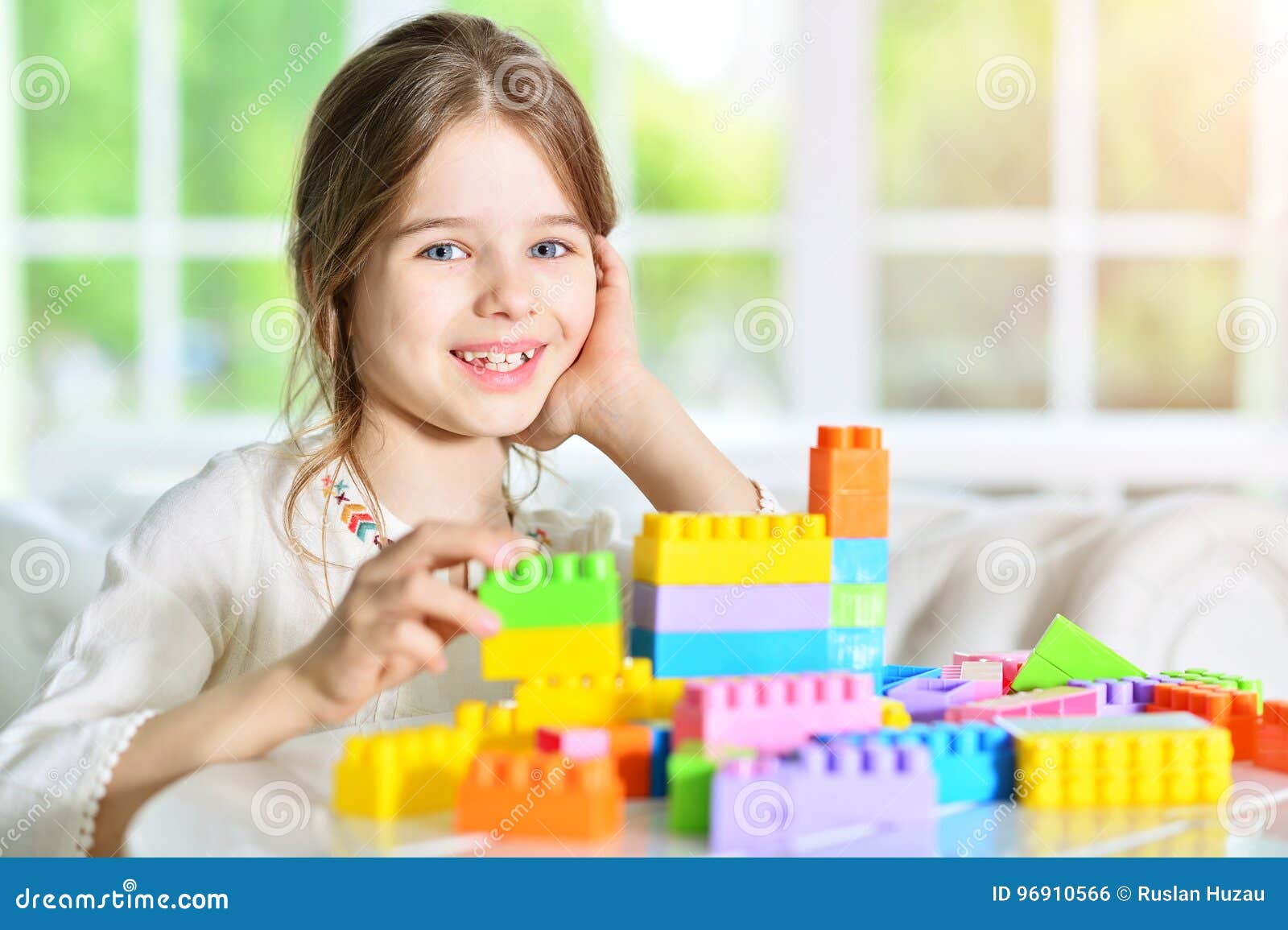 Cute Girl Playing with Blocks Stock Photo - Image of blocks ...