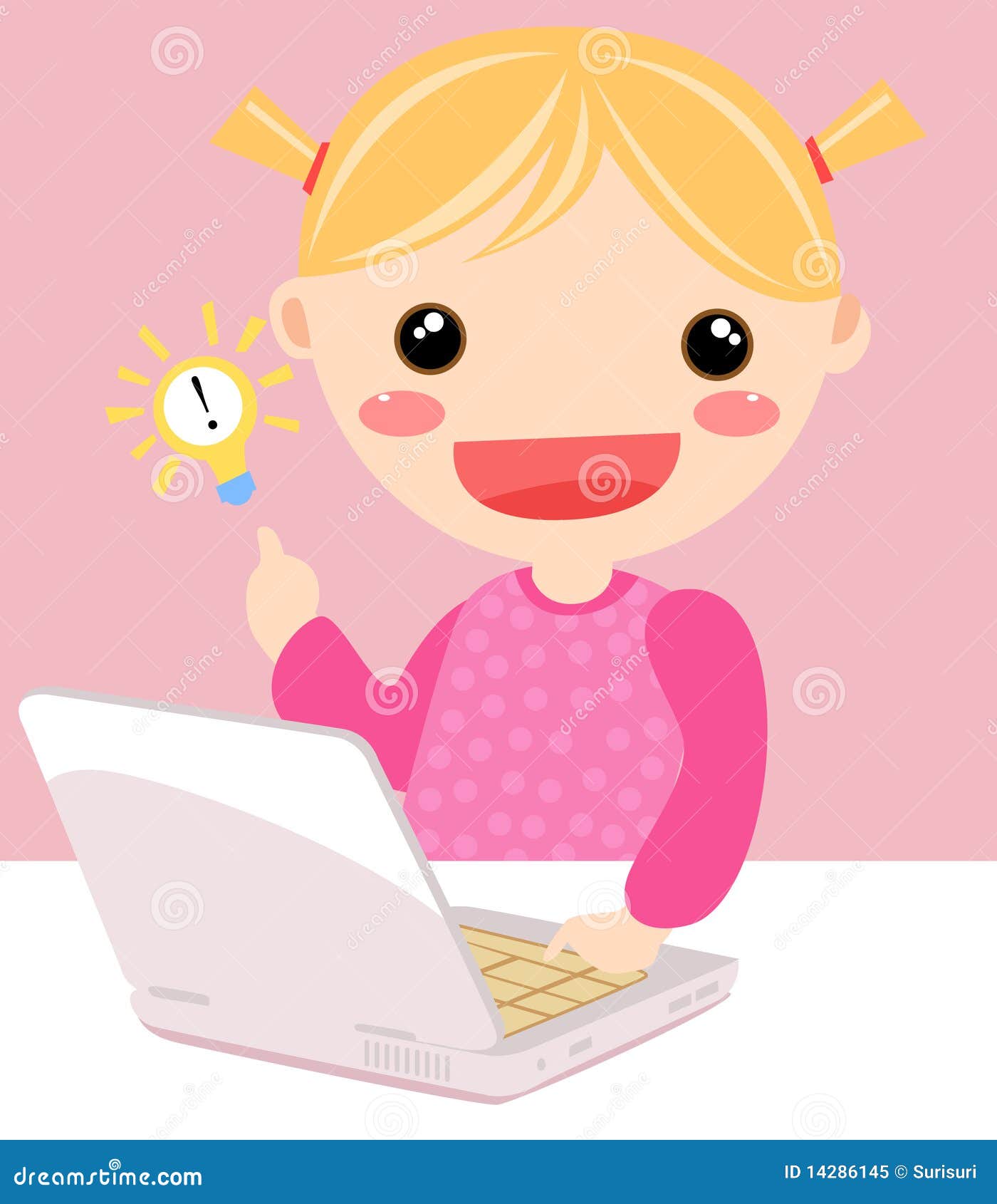 Cute girl playing computer stock vector. Illustration of silhouette ...