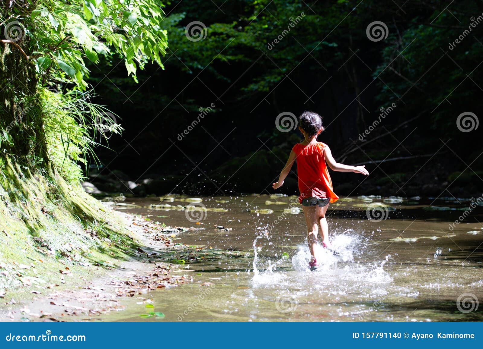 Girl Playing in a Mountain Stream Stock Photo - Image of mixed, alone ...