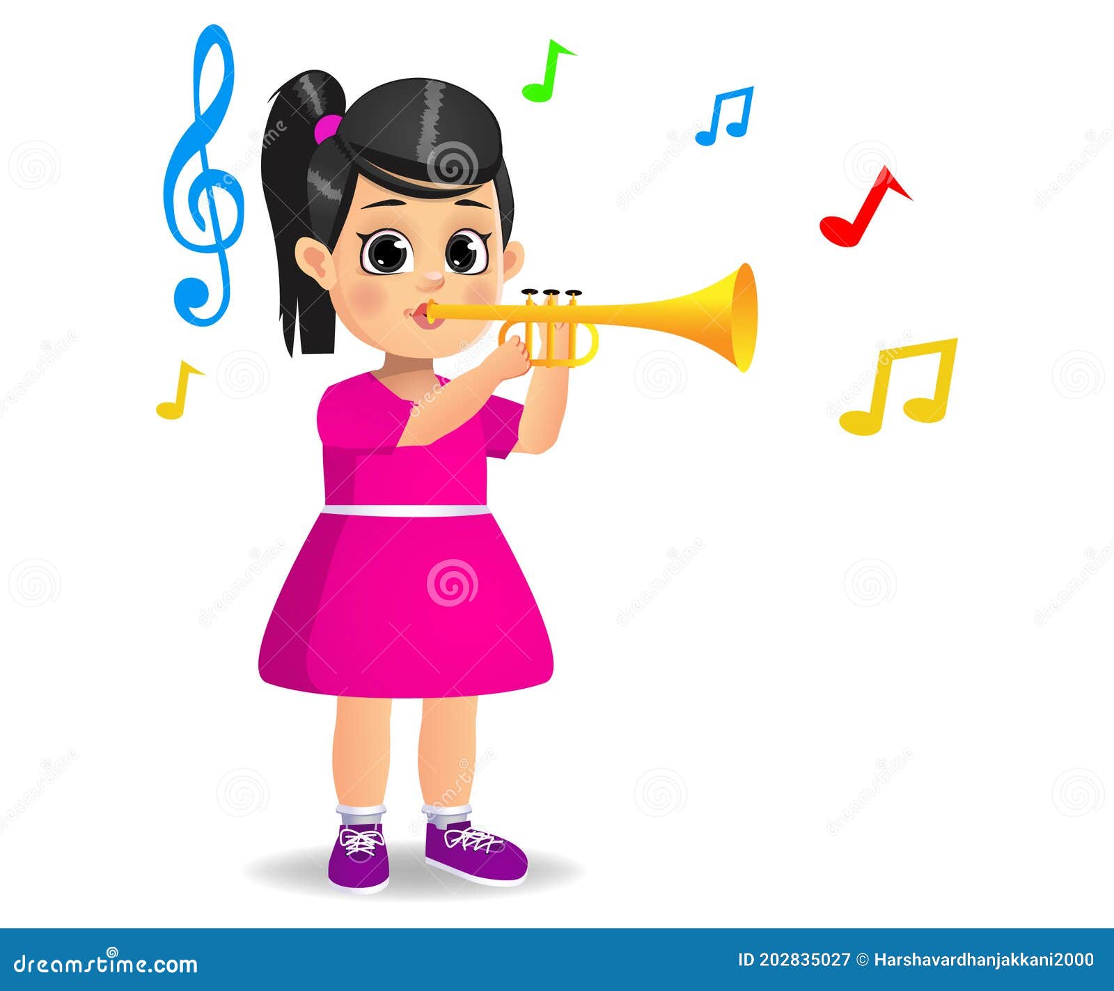 Cute girl playing trumpet stock illustration. Illustration of musician ...
