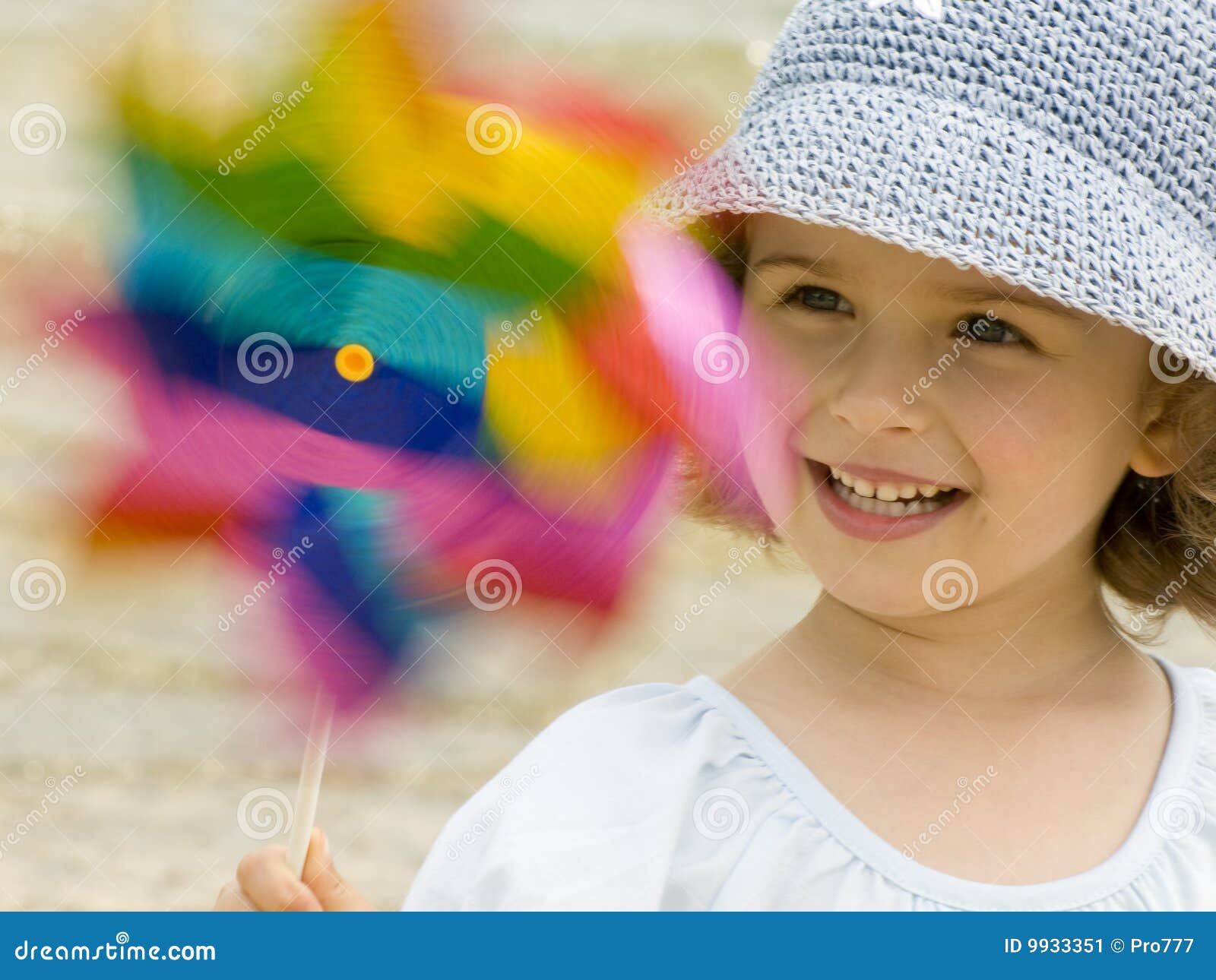 Cute Girl Playing with Windmill Stock Image - Image of outside ...