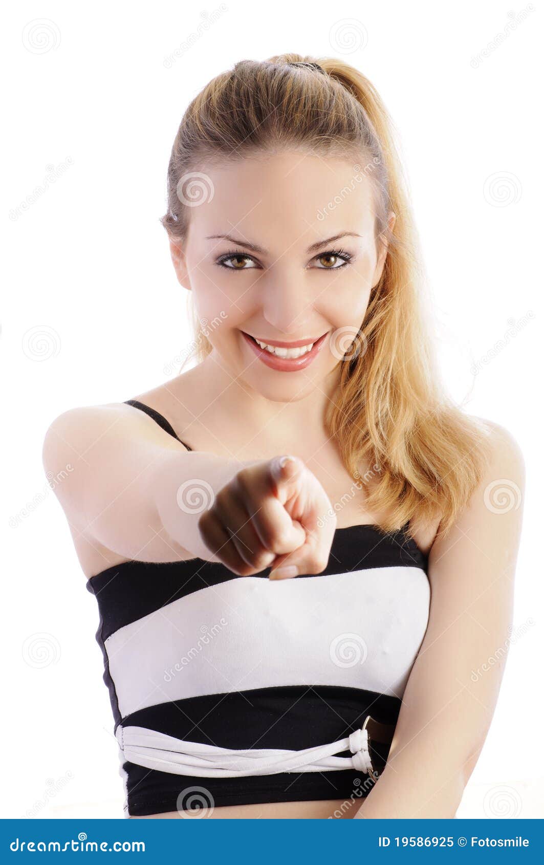 Cute Girl Pointing at Camera and Smiling Stock Image - Image of model ...