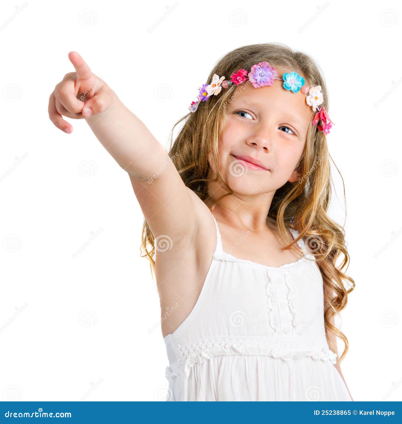 Cute Girl Pointing with Finger. Stock Image - Image of directing ...