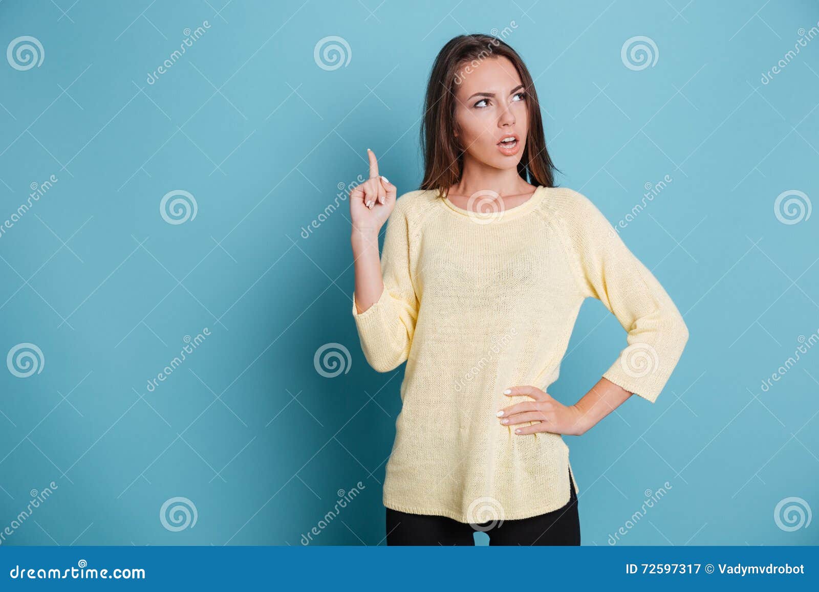Cute Girl Pointing Finger Up Over Blue Background Stock Image - Image ... Cute Girl Pointing Finger Up Over Blue Background Stock Image - Image ...