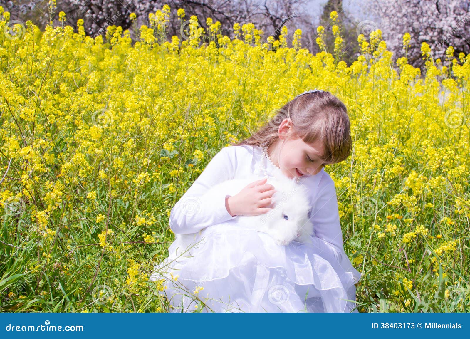 Cute girl with rabbit stock image. Image of pretty, girl - 38403173