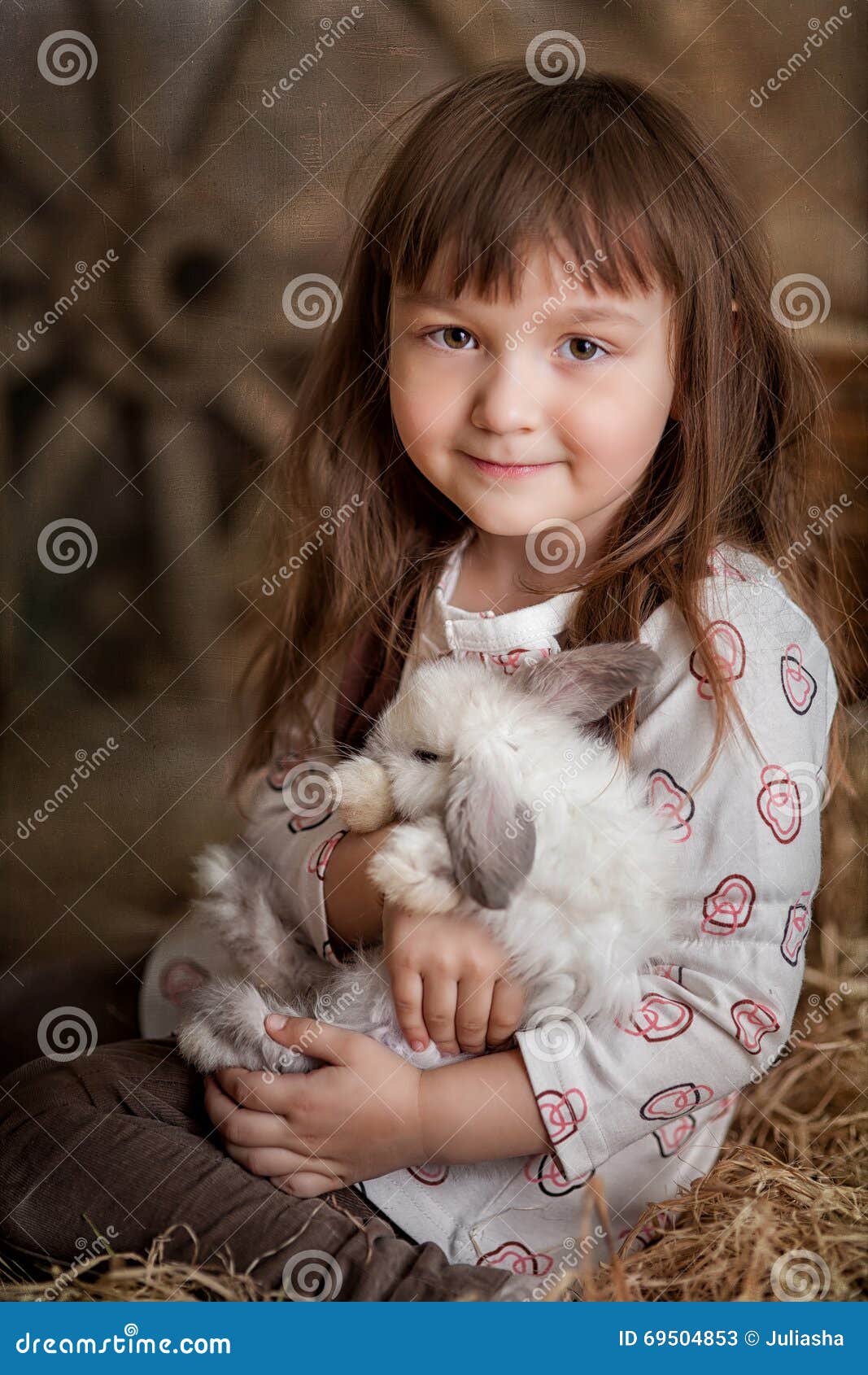 Cute girl with rabbit stock image. Image of cluster, girl - 69504853
