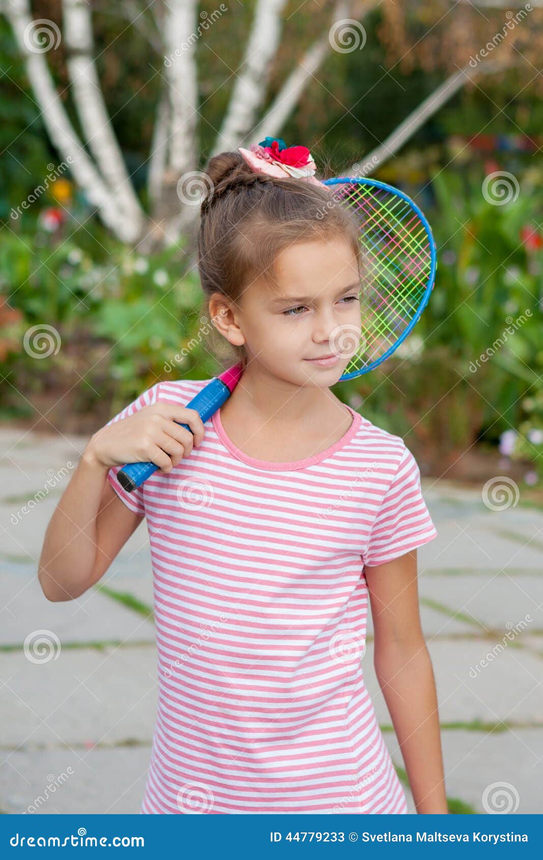 Cute Girl with Racket Outdoors Stock Image - Image of child, racket ...