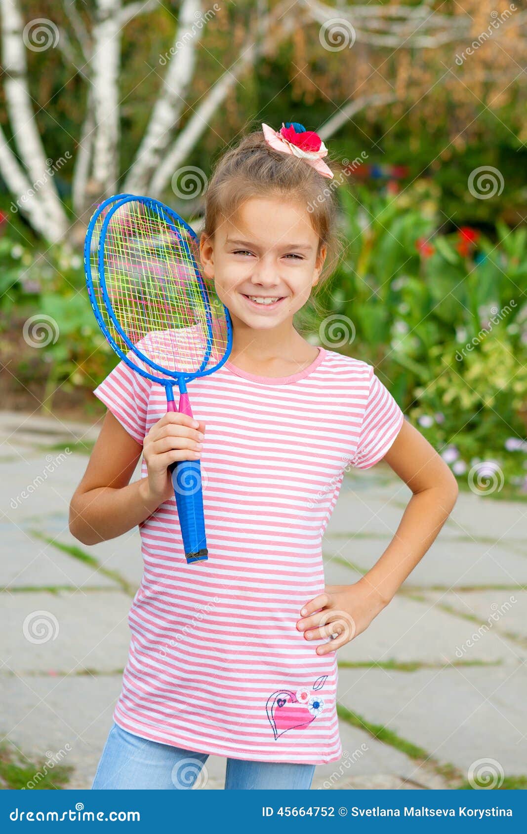 Cute Girl with Racket Outdoors Stock Photo - Image of racket, sport ...