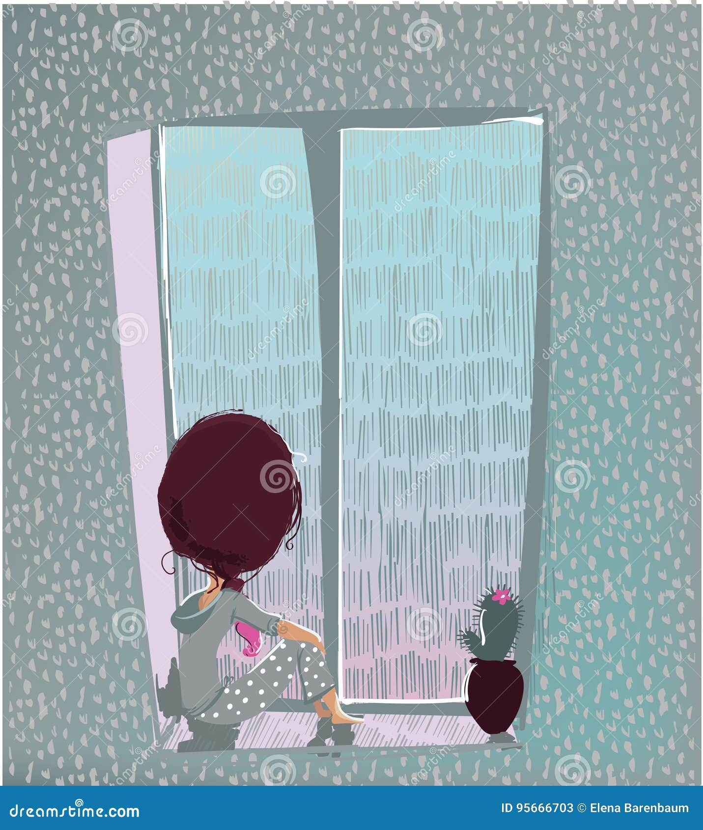Cute Girl with Rainy Window Stock Vector - Illustration of rain, girl ...