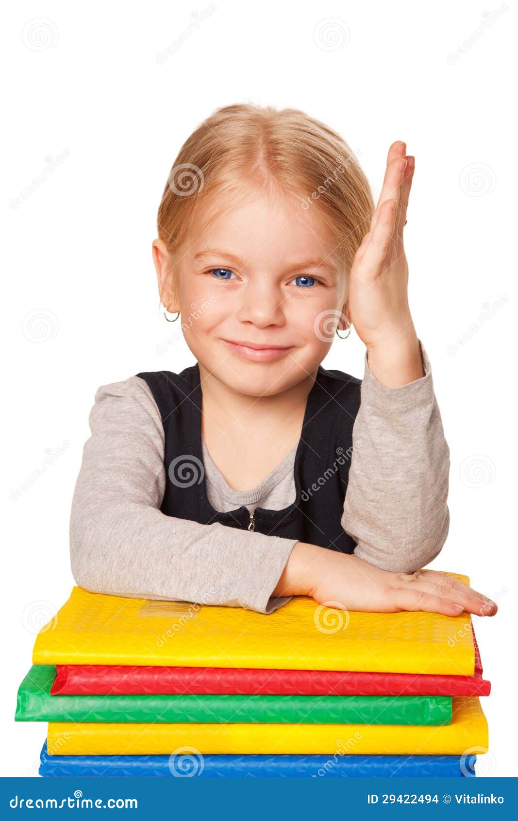 Cute Girl Raising a Hand To Answer. Stock Photo - Image of girl, human ...