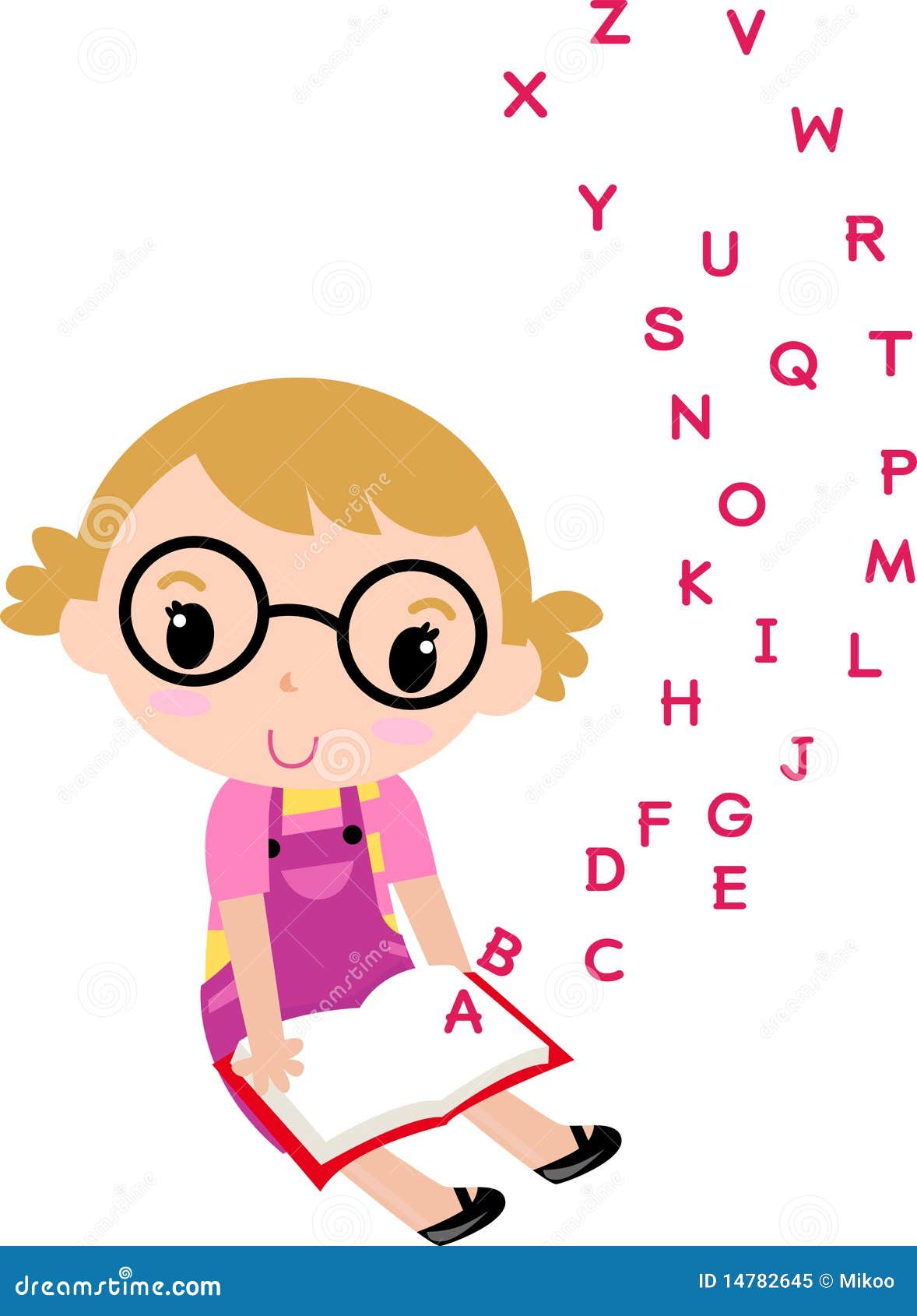 Cute girl reading book stock vector. Illustration of school - 14782645