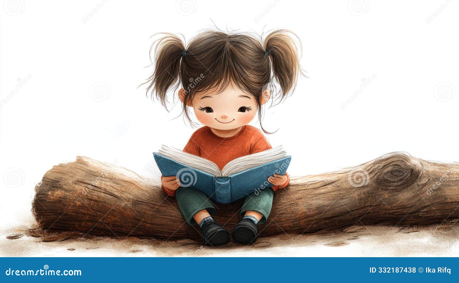 Cute Girl Reading a Book Illustration Stock Illustration - Illustration ...