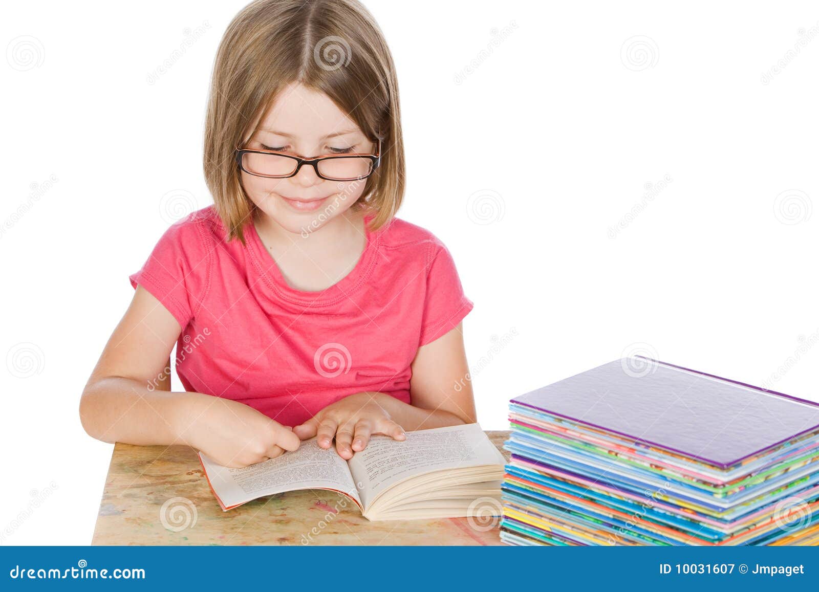 Cute Girl Reading Her Books Stock Image - Image of education, reading ...