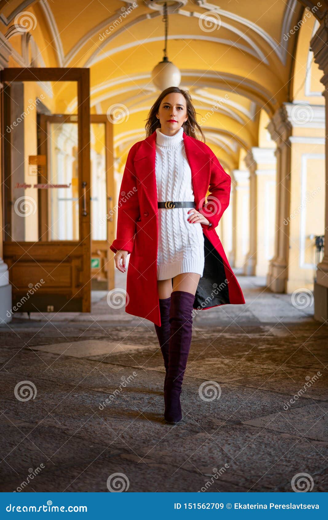 Cute Girl in Red Coat Smiling Outside Stock Image - Image of girl ...