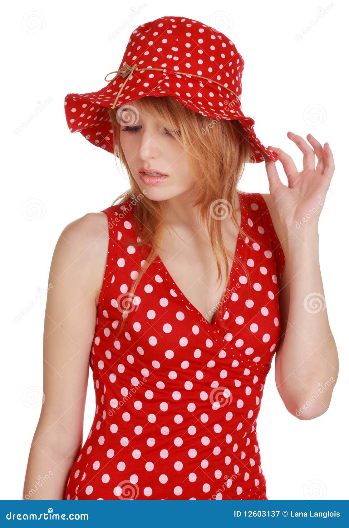 Cute Girl with Red Dress and Hat Stock Image - Image of woman, fashion ...