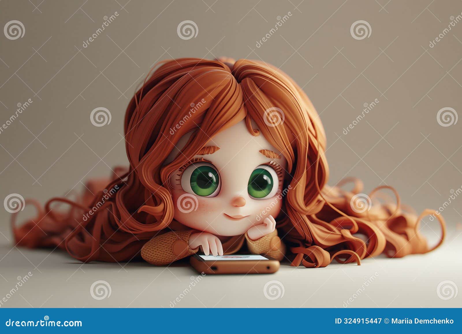 Cute Girl with Red Hair Using Smartphone Stock Image - Image of happy ...