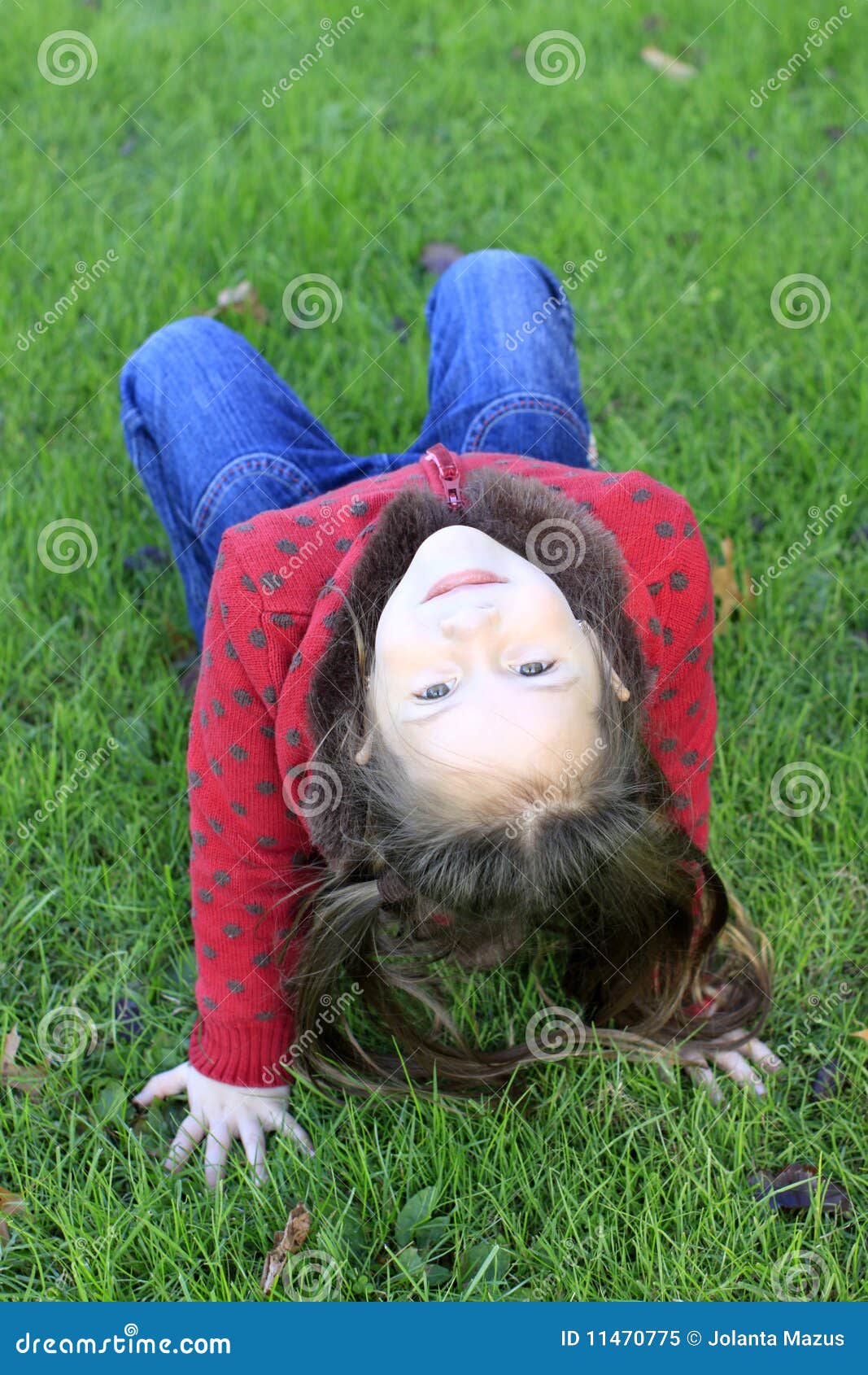 Cute Girl Relaxing on a Grass Stock Image - Image of country, children ...