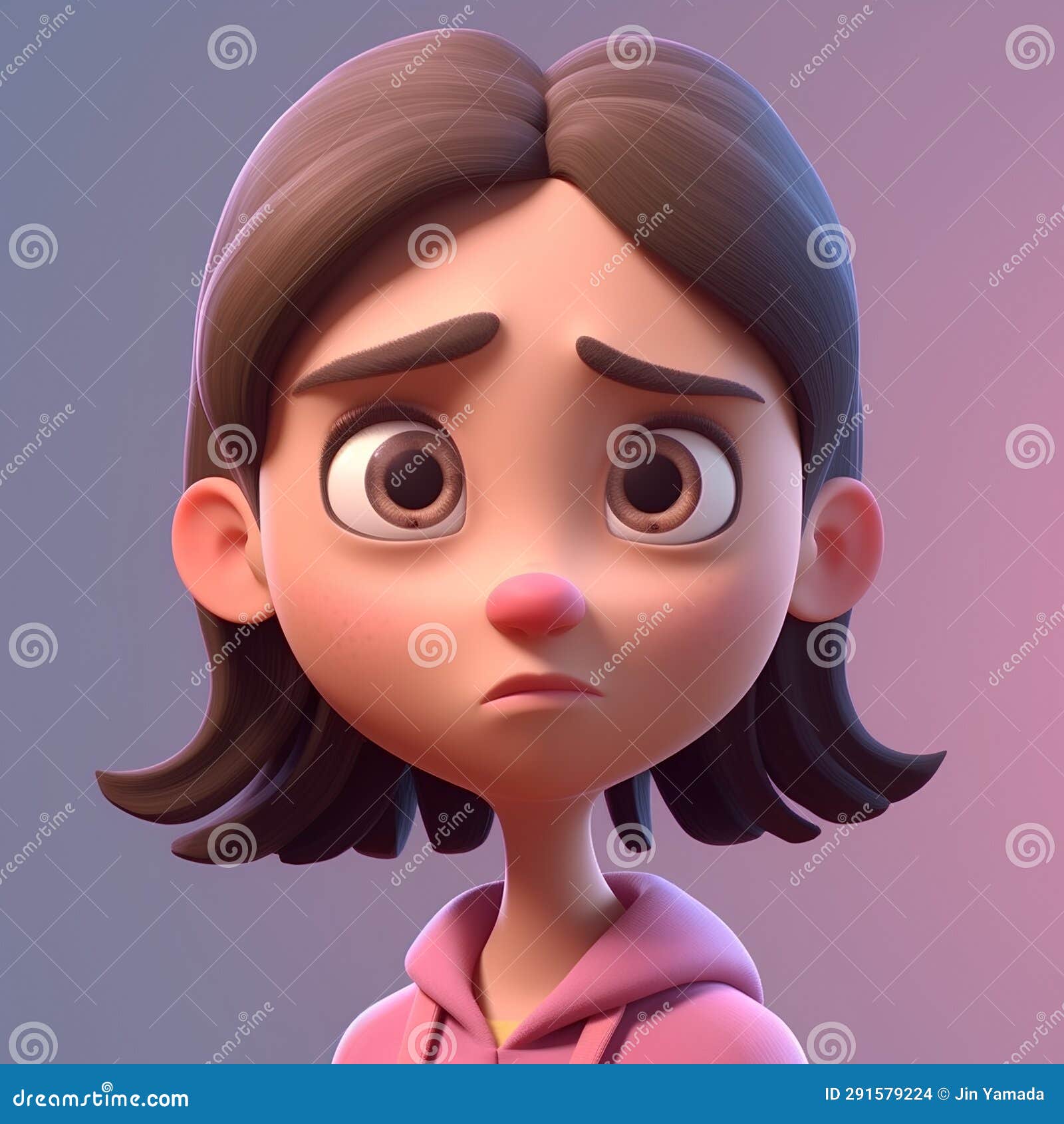 Cute Girl with Sad Expression on Her Face, 3d Illustration Stock ...