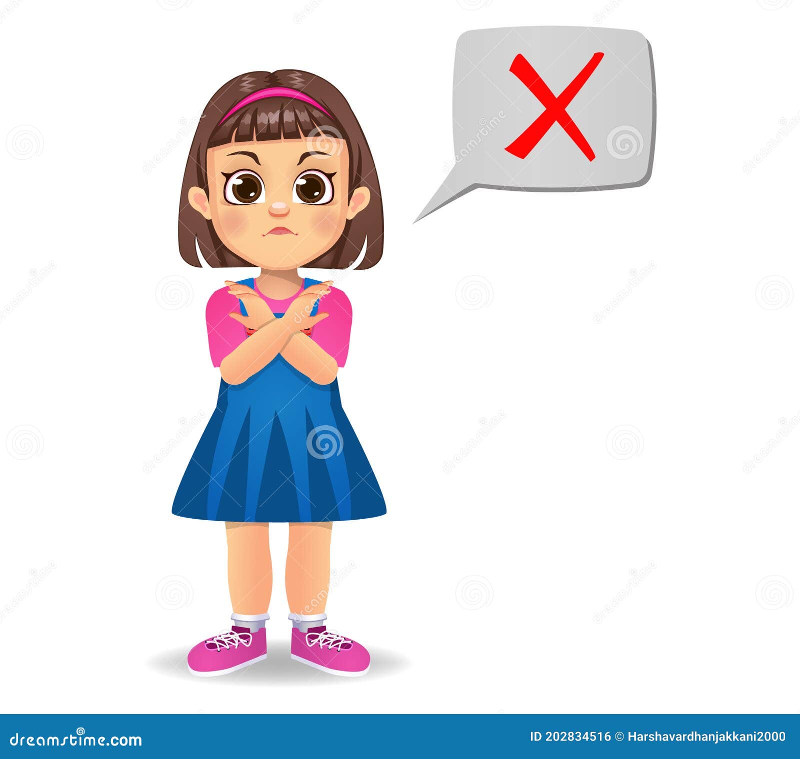 Cute girl saying wrong stock illustration. Illustration of answer ...