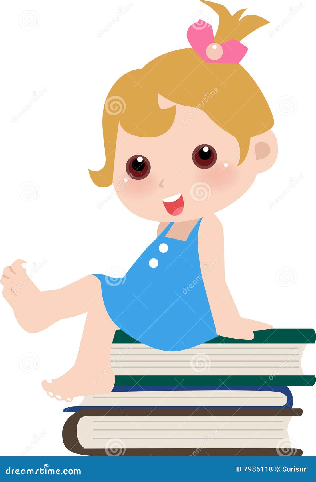 Cute girl sit on the books stock vector. Illustration of face - 7986118