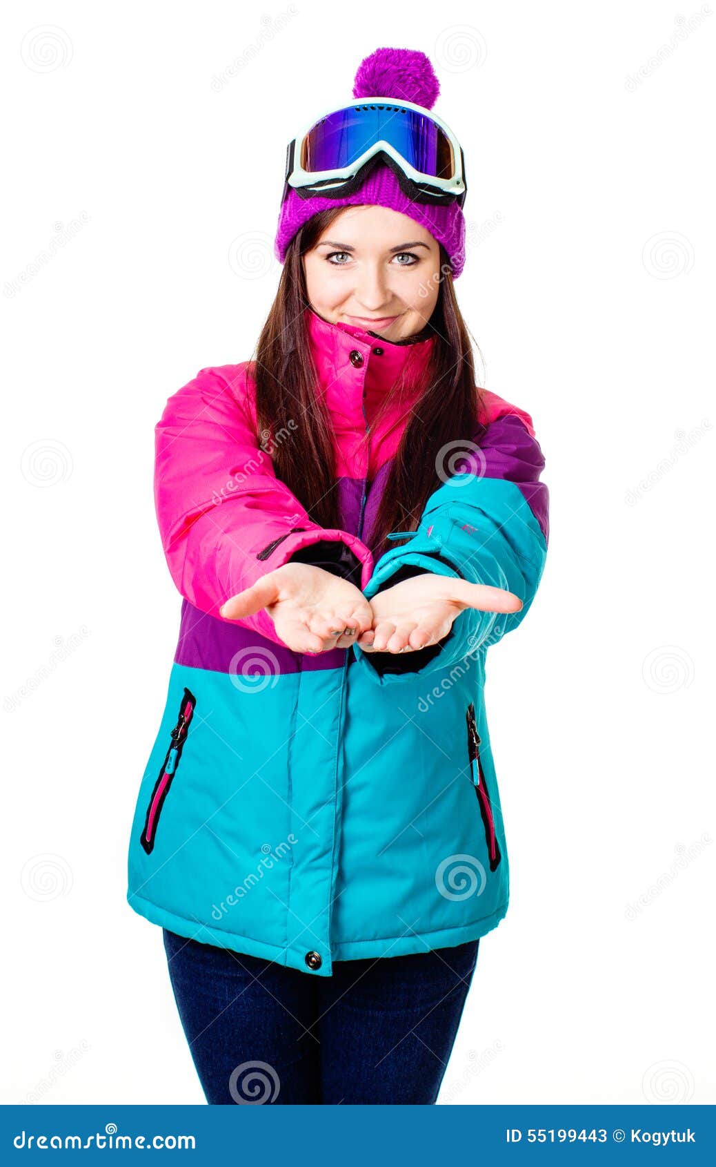 Cute girl in a ski suit stock image. Image of mountain - 55199443