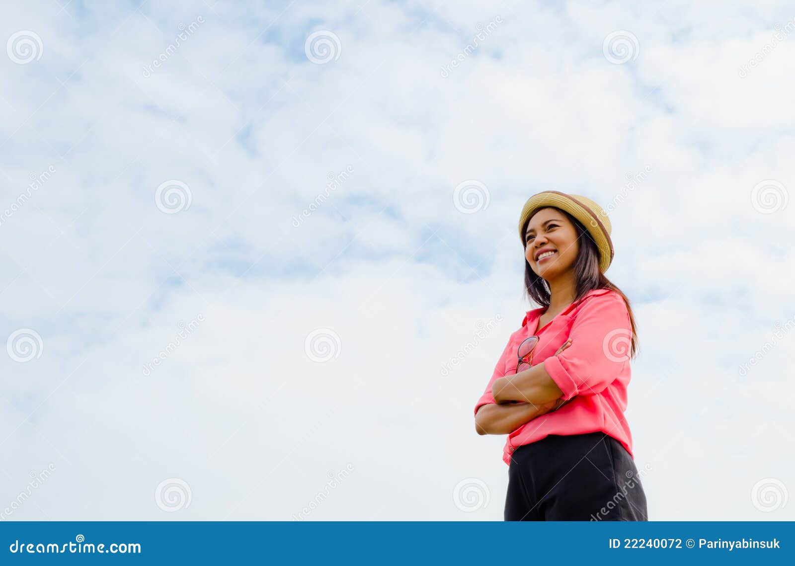 Cute Girl Smiling with Sky Background Stock Photo - Image of cloud ...