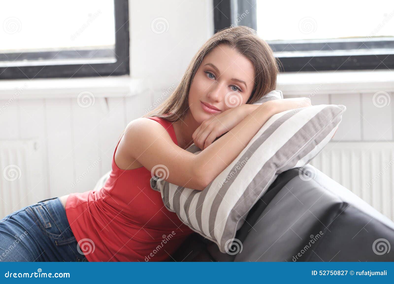 Cute girl stock image. Image of couch, dreamy, people - 52750827