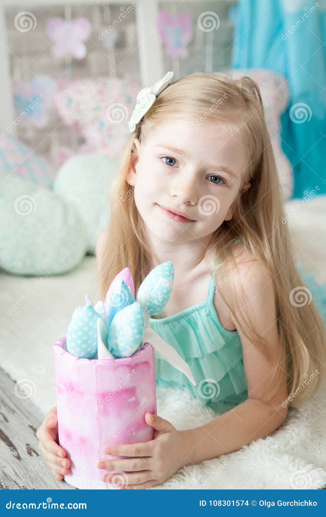 Cute Girl in a Spring Studio Stock Photo - Image of springtime ...