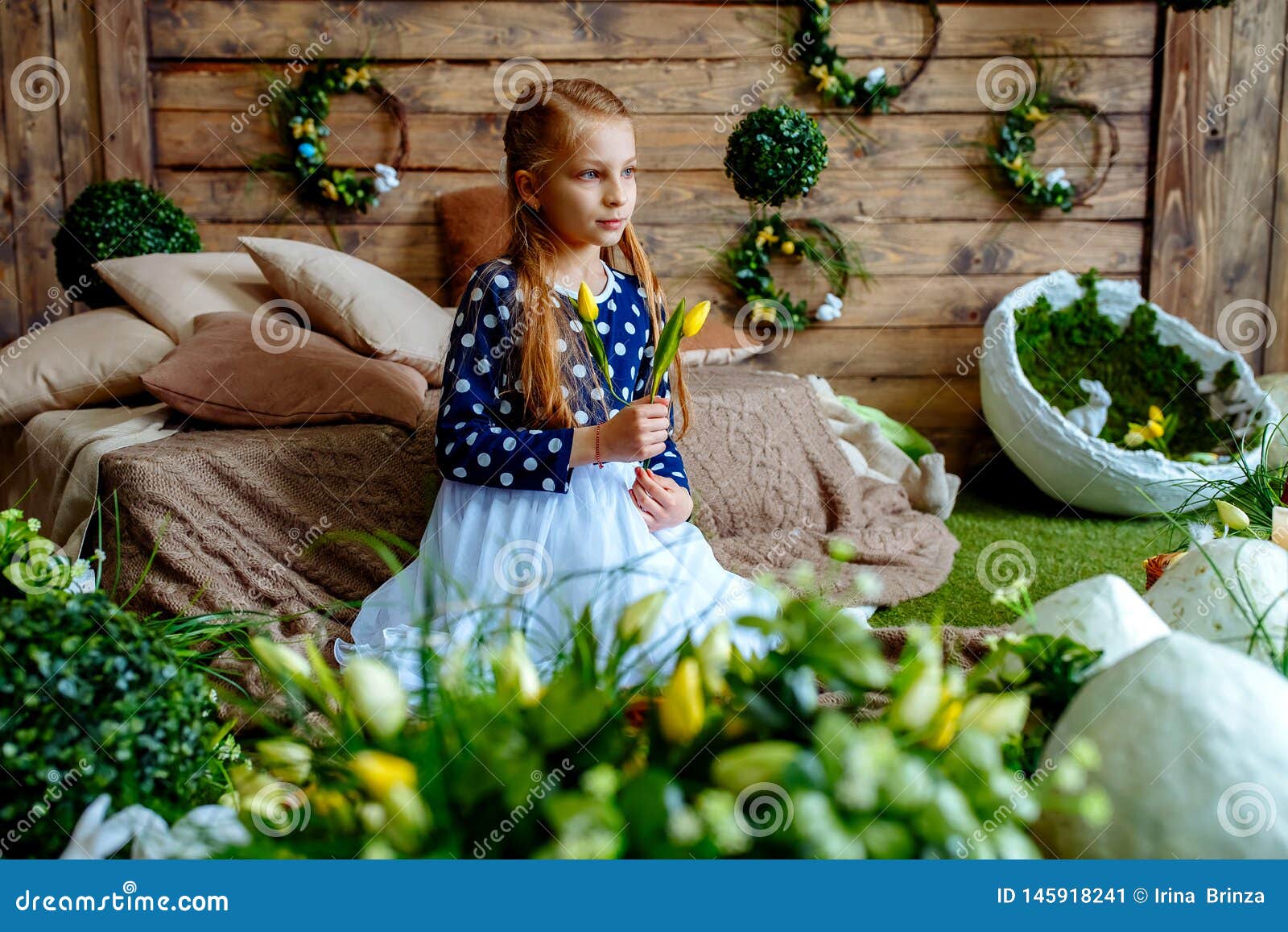 Cute Girl in a Spring Studio Stock Image - Image of happy, pastel ...