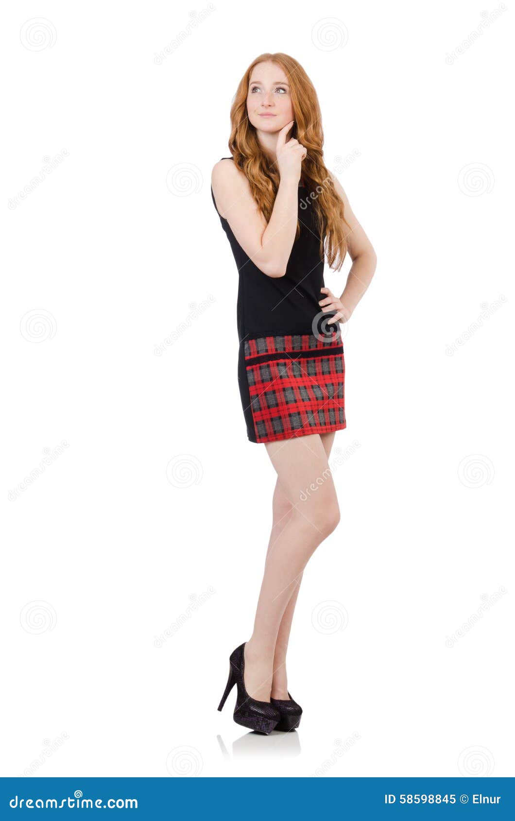 Cute Girl in Squared Dress Isolated on White Stock Image - Image of ...