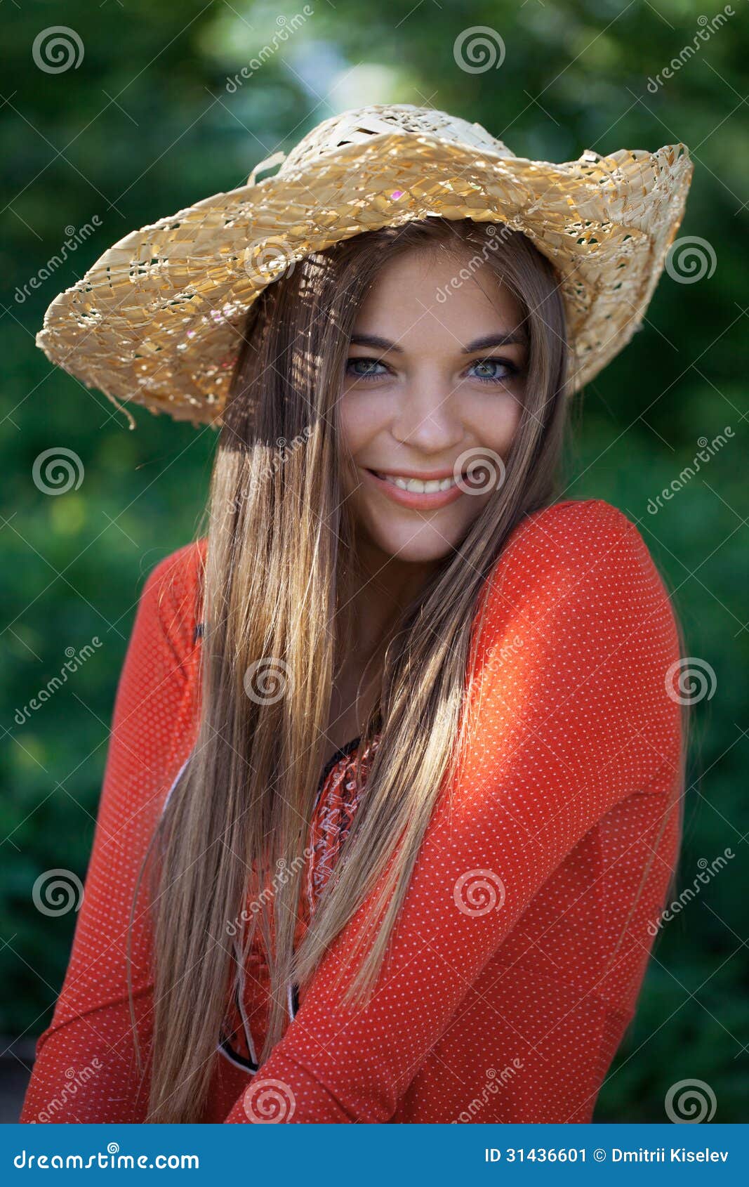 Cute girl in a straw hat stock image. Image of straw - 31436601