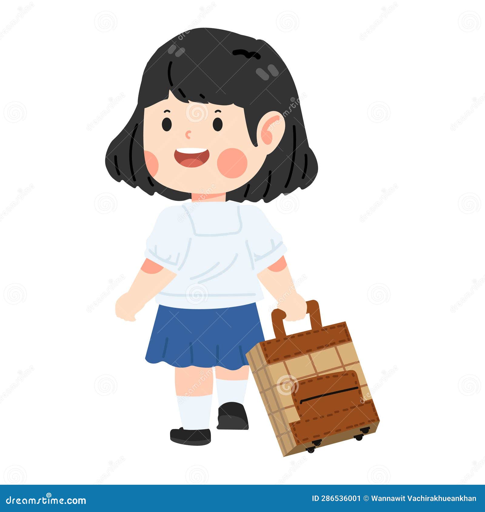 Cute Girl Student Pulling Luggage Stock Vector - Illustration of ...