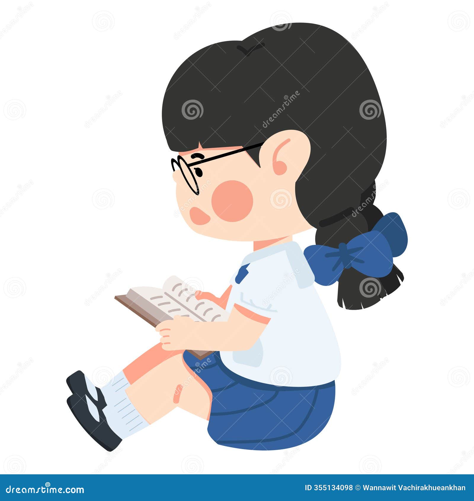 Cute Girl Student Reading a Book Stock Illustration - Illustration of ...