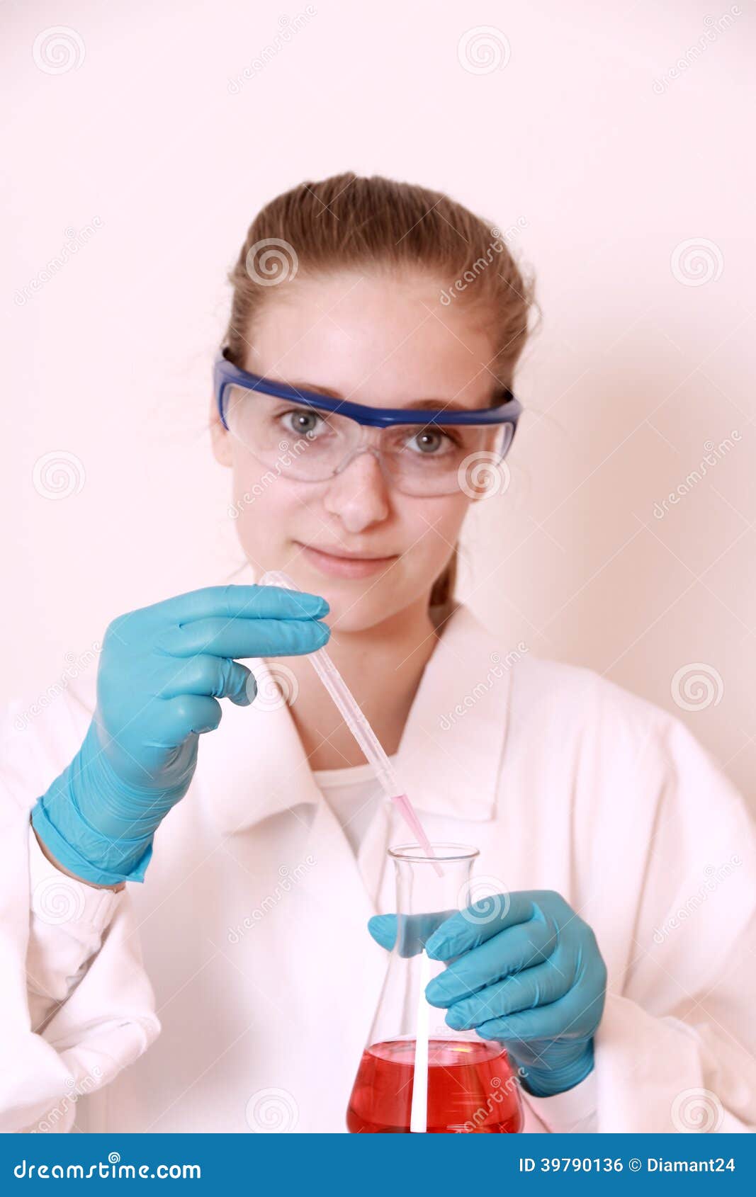 Cute Girl Student Takes Test Sample Stock Photo - Image of chemist ...