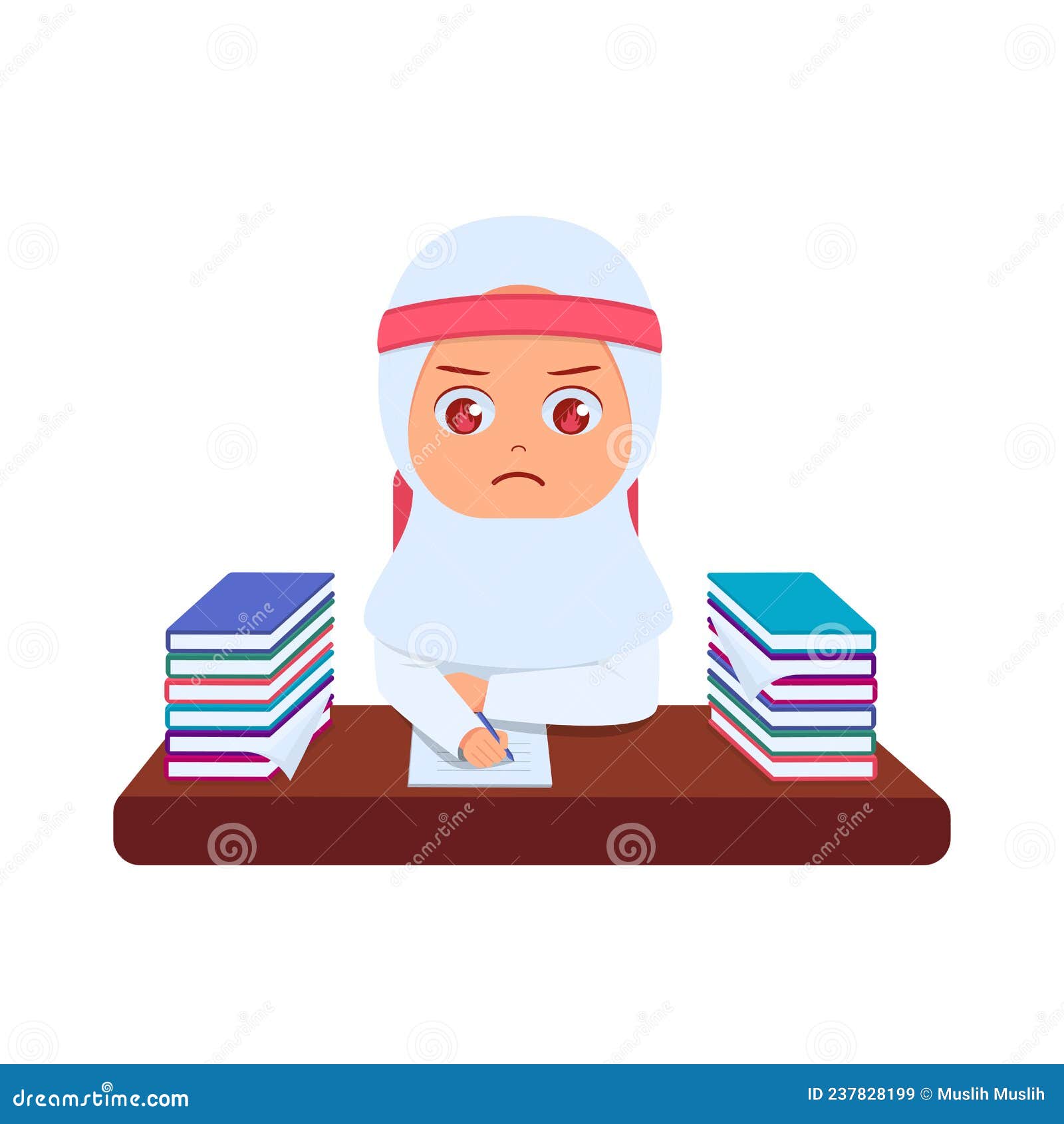 Cute Girl at the Study Table Stock Vector - Illustration of reading ...