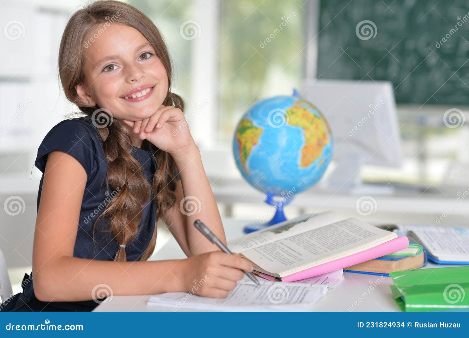 Cute Girl Studying in the Class Room Stock Photo - Image of people ...