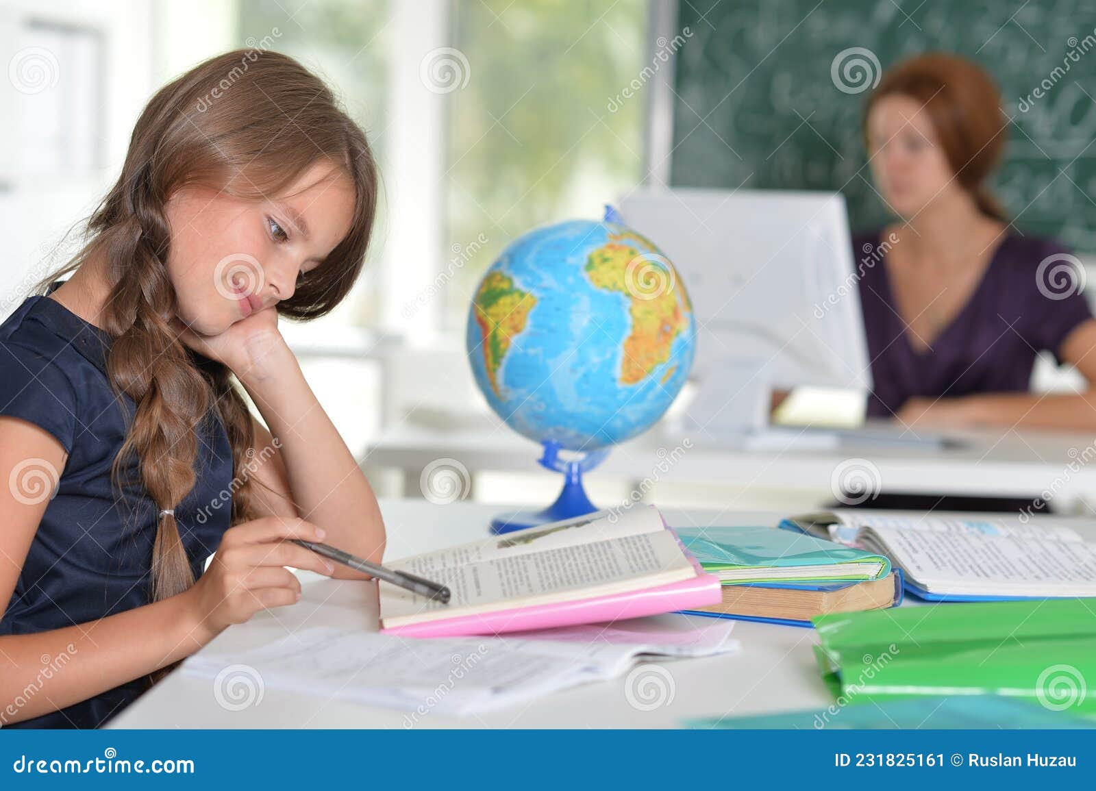 Cute Girl Studying in the Class Room Stock Image - Image of study ...