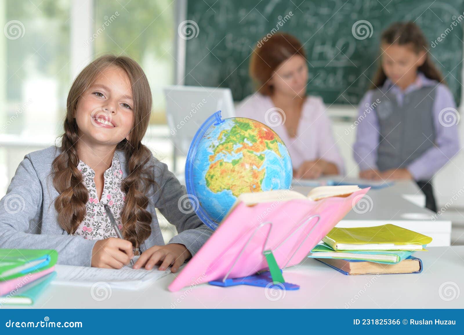 Cute Girl Studying in the Class Room Stock Photo - Image of books, cute ...