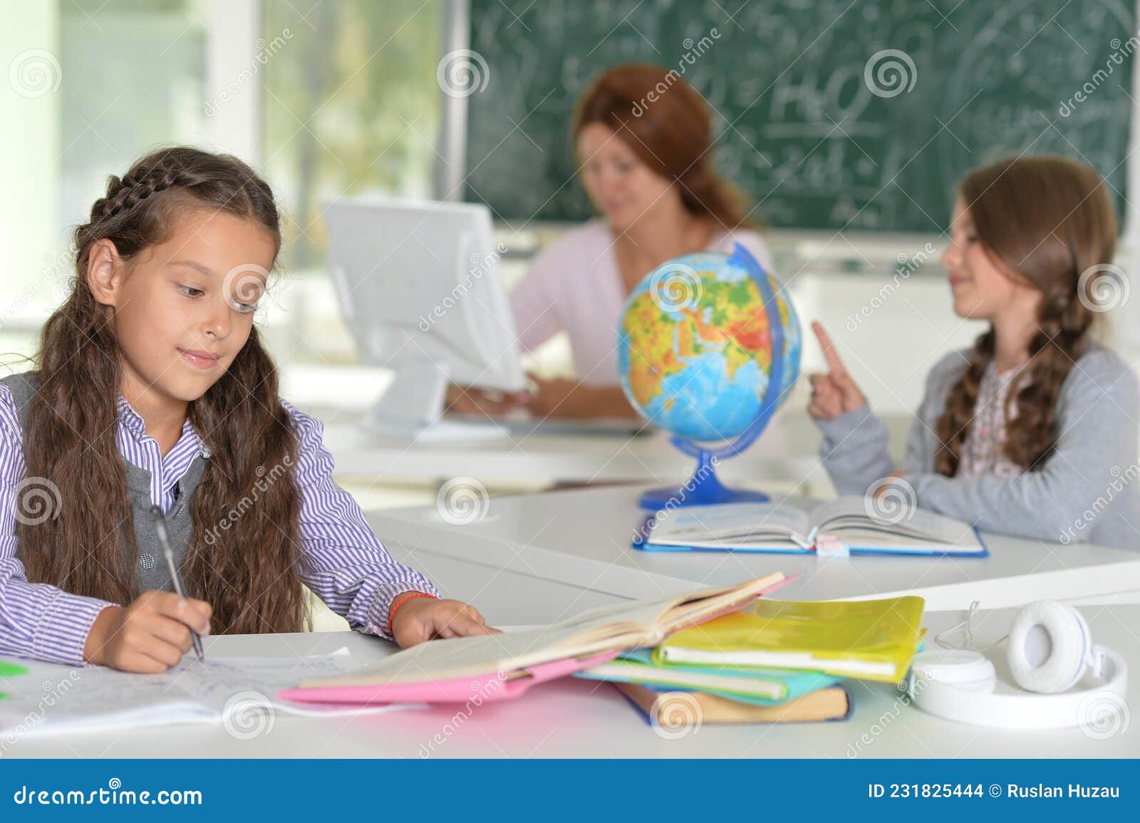 Cute Girl Studying in the Class Room Stock Photo - Image of exercise ...