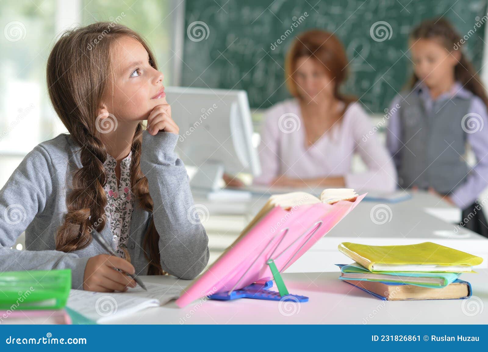 Cute Girl Studying in the Class Room Stock Image - Image of background ...