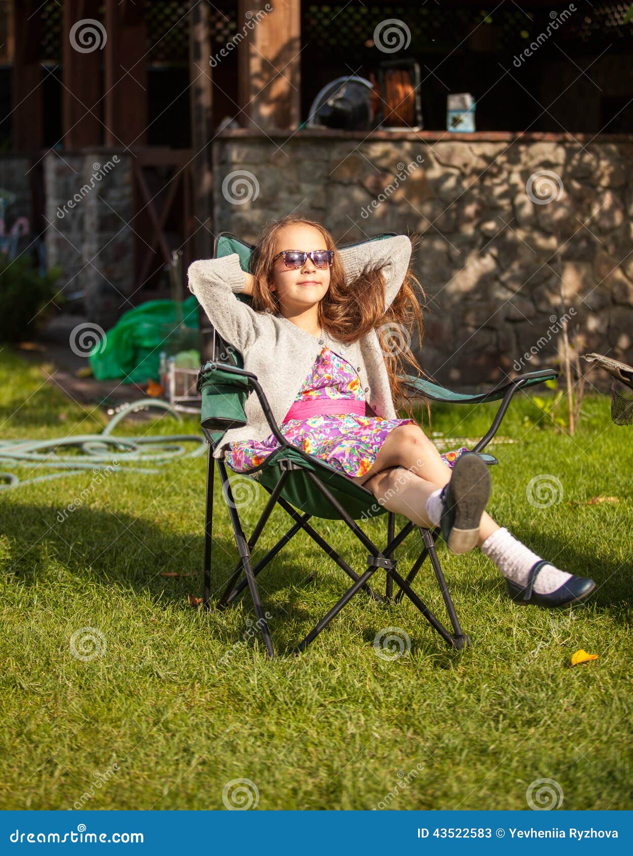 Cute Girl in Sunglasses Sunbathing at Backyard Stock Image - Image of ...