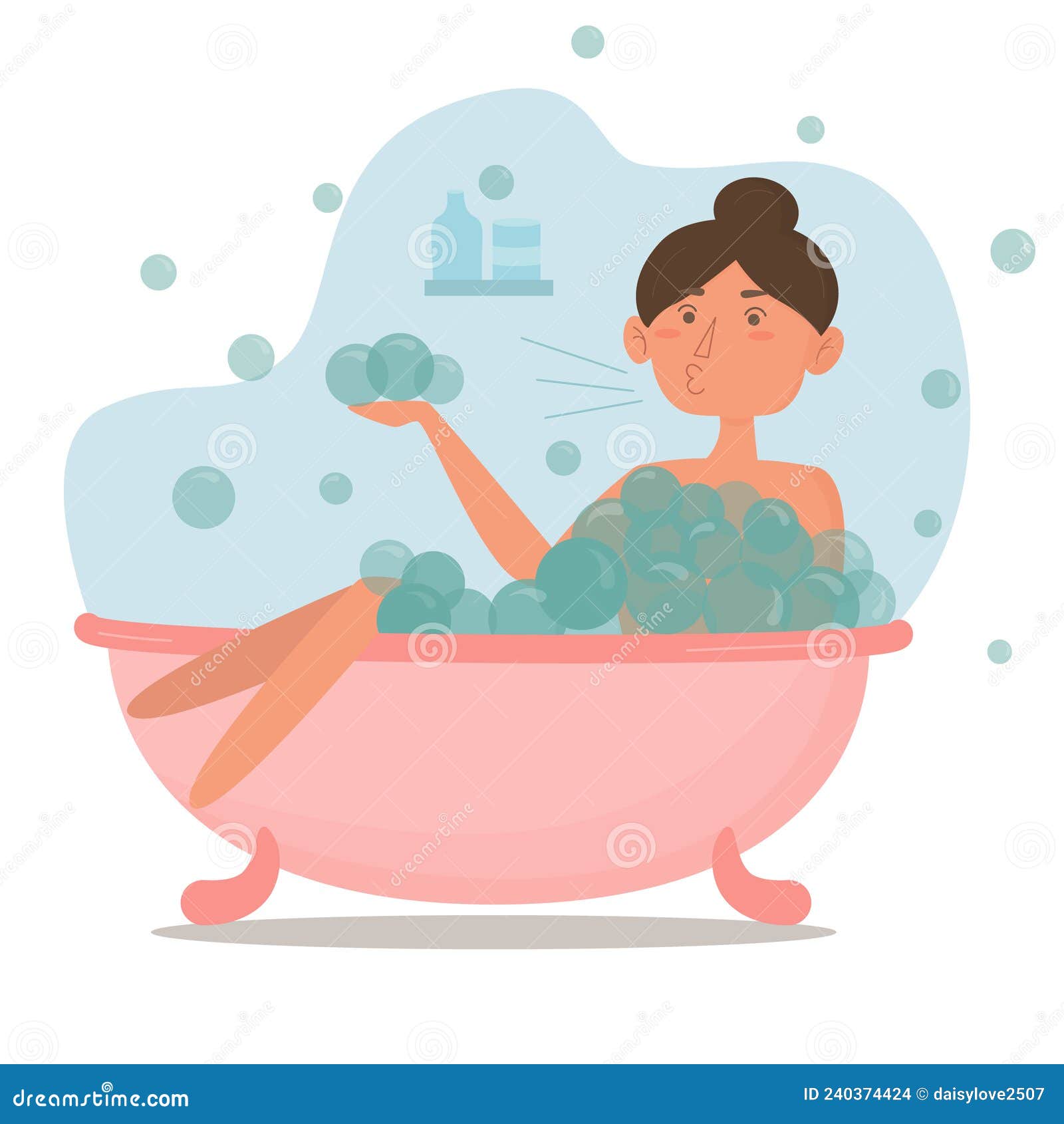 Cute Girl Taking a Bath. Cartoon Characters Stock Vector - Illustration ...