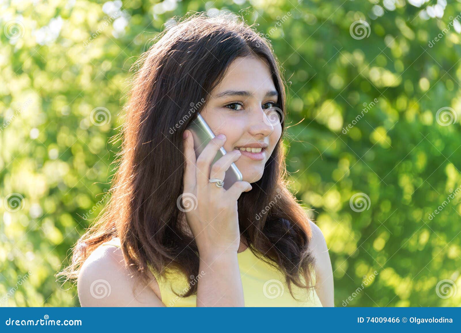 Cute Girl Talking on Phone in Park Stock Photo - Image of lady ...
