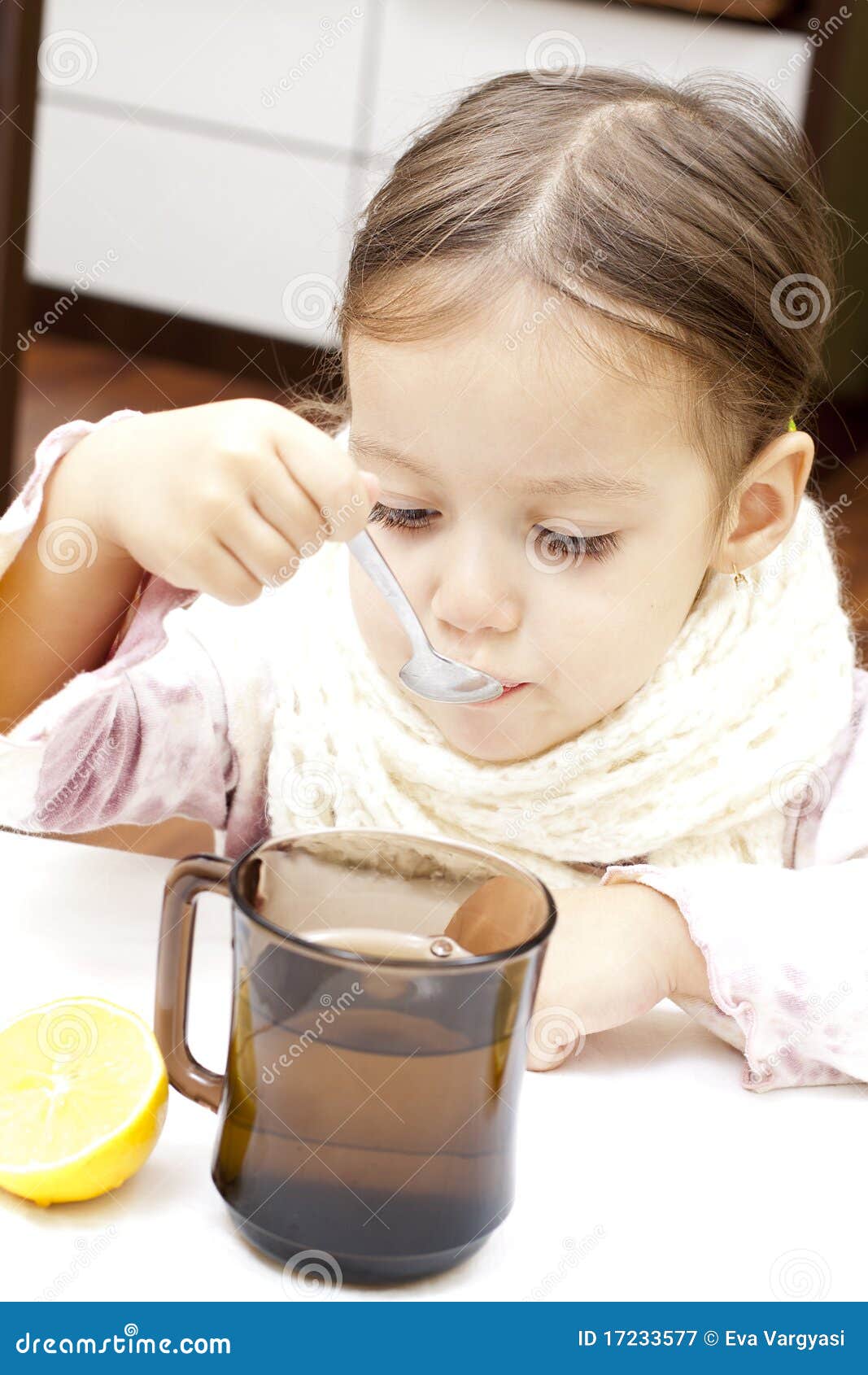 Cute girl with tea stock image. Image of ache, comforter - 17233577