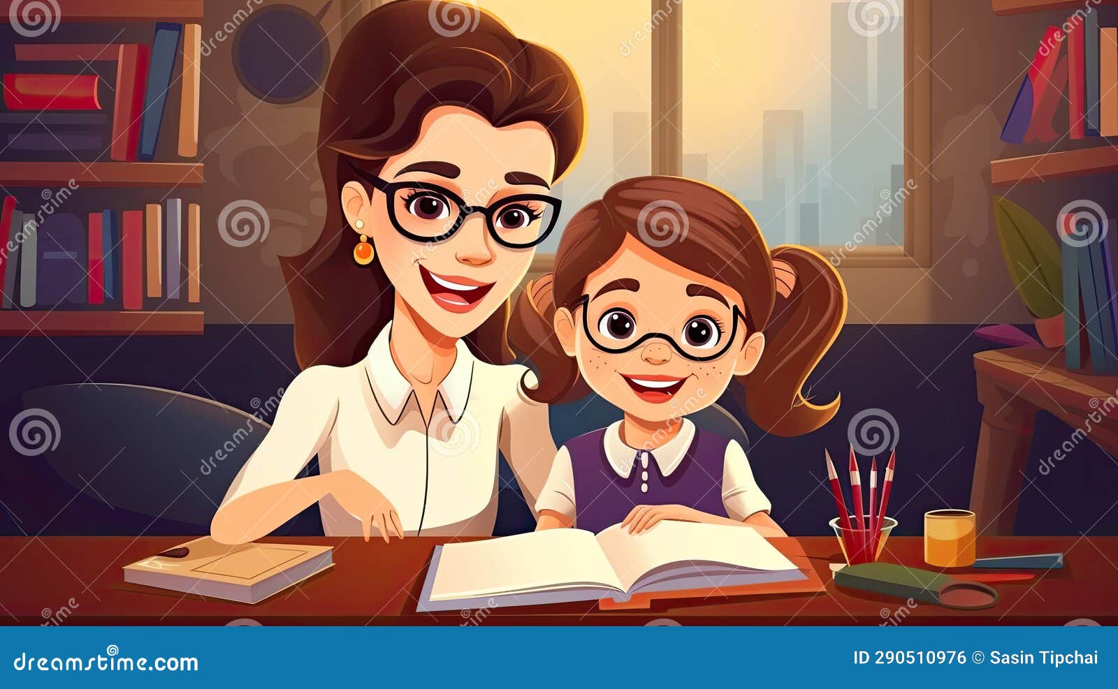 Cute Girl with Teacher Doing Homework in Classroom Stock Photo - Image ...