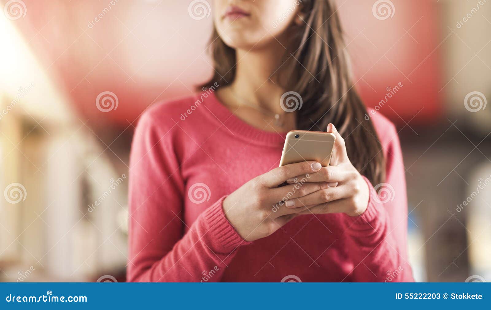 Cute Girl Texting with Her Mobile Stock Image - Image of technology ...