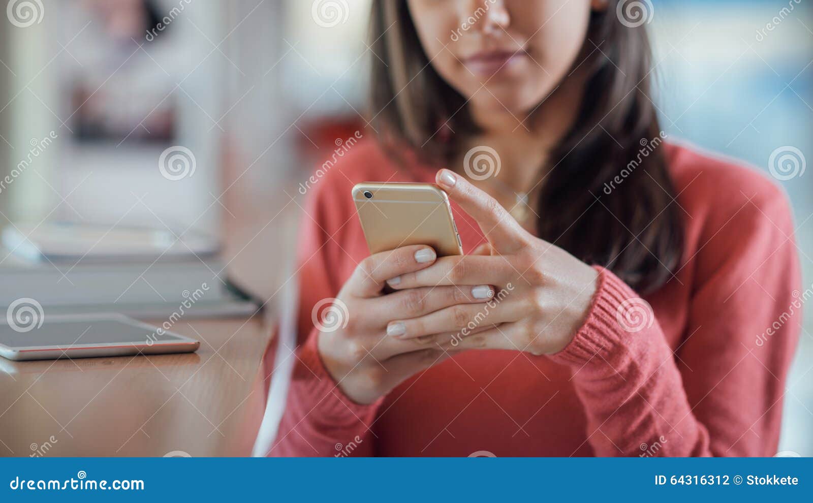 Cute Girl Texting with Her Mobile Stock Photo - Image of smartphone ...