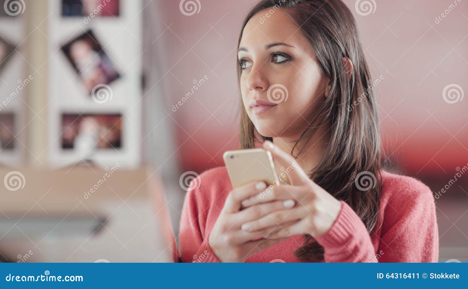 Cute Girl Texting with Her Mobile Stock Image - Image of text ...