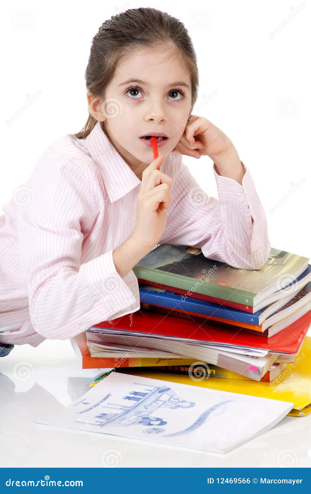 Cute girl thinking stock photo. Image of book, people - 12469566